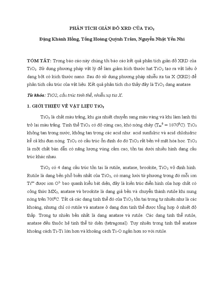 PHÂN TÍCH GI N Đ XRD C A TiO2 | PDF