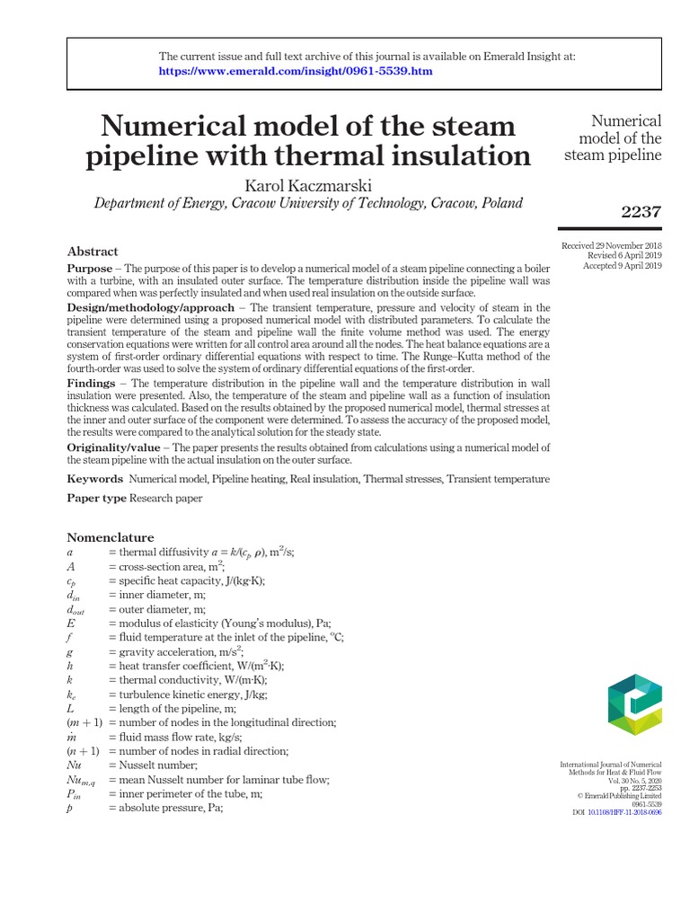 Numerical Model of The Steam Pipeline With Thermal Insulation PDF | PDF ...