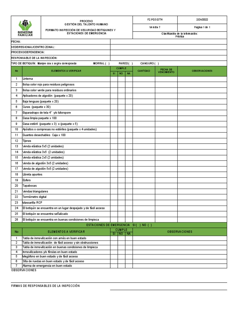 f2.pg3 .GTH Formato Inspeccion de Seguridad Botiquines y Estaciones de Emergencia v7 | PDF