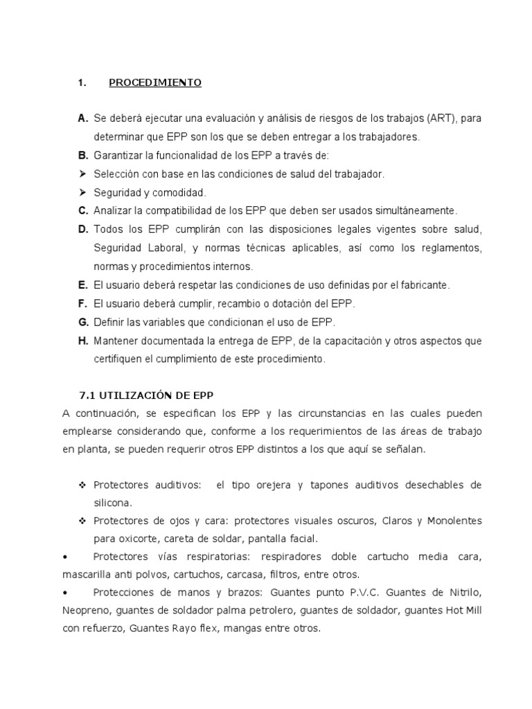 procedimiento epp actualizado.doc | PDF | Materiales