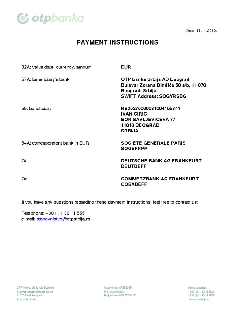 Payment Instructions Ivan Ciric EUR PDF | PDF