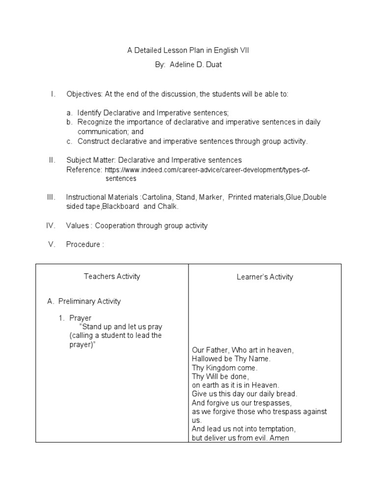 Declarative and Imperative Sentences Demo | PDF | Sentence (Linguistics ...
