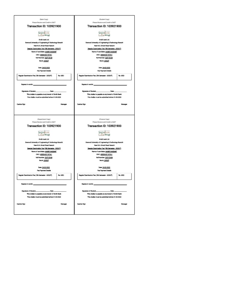 Bank Challan 5th Semester | PDF | Financial Services | Services (Economics)