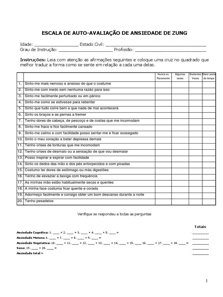 Escala de Auto - Avaliação Da Ansiedade de Zung PDF | PDF