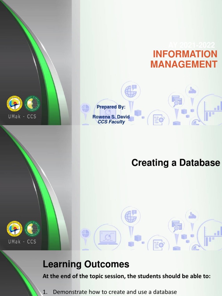 InfoMan-Week 6-Creating-DBase2021 | PDF | Integer (Computer Science) | Data Management