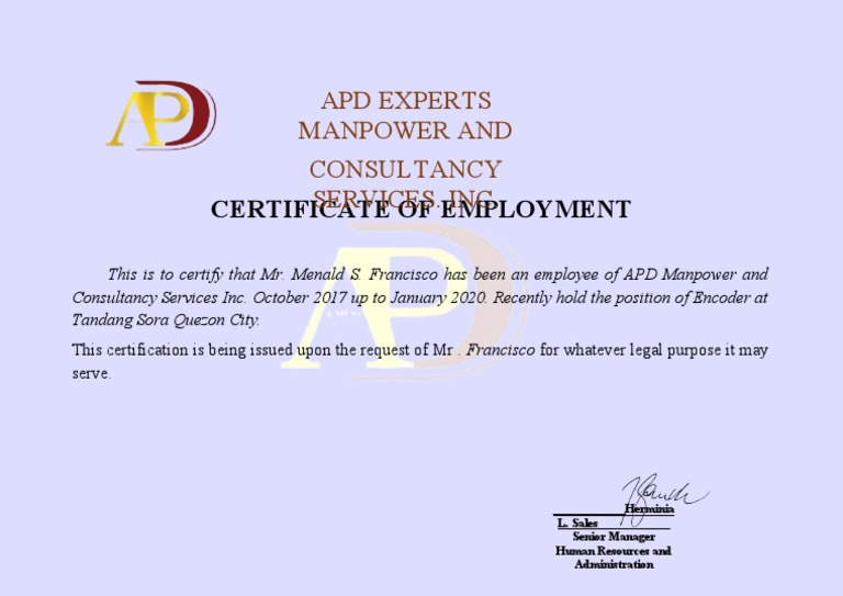 Apd Experts Manpower and Services Inc | PDF