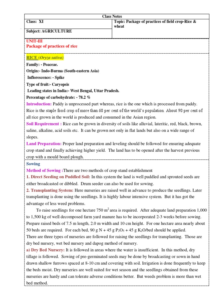 Package of practices for rice and wheat | PDF | Wheat | Rice