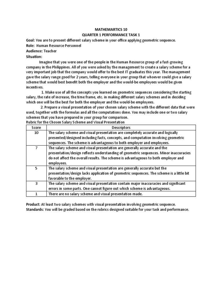 Performance Task 1 | PDF | Salary | Equations