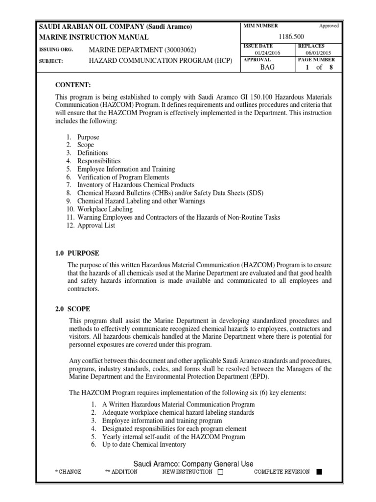 MIM1186.500 HAZARD COMMUNICATION PROGRAM (HCP), Jan2016 PDF | PDF ...