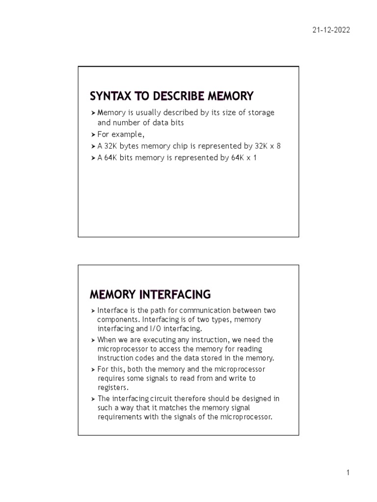 Memory Interfacing Pdf Computer Memory Random Access Memory