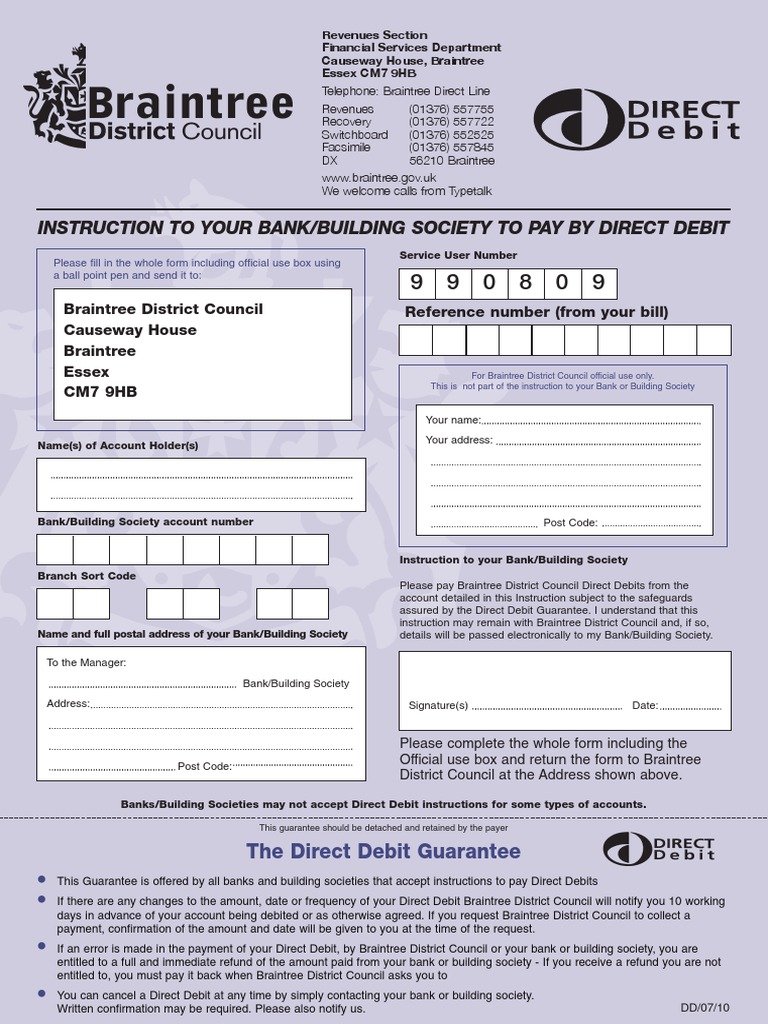 Direct Debit Instruction | PDF | Debit Card | Payments