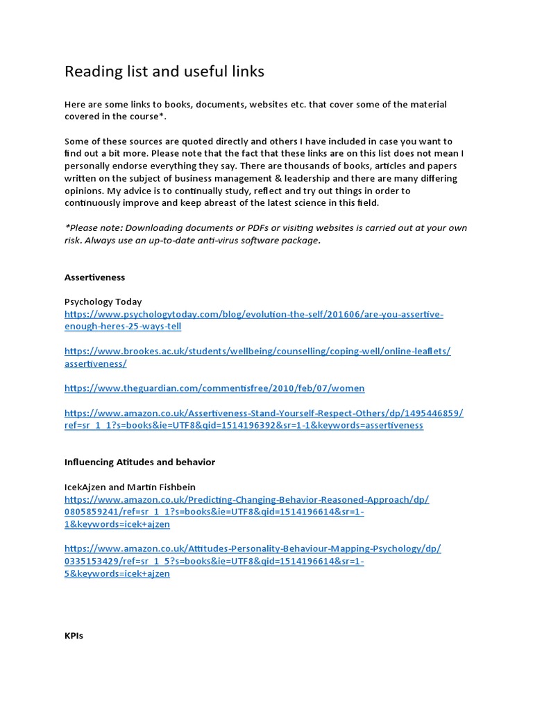 257 Reading List and Useful Links | PDF | Psychology | Science
