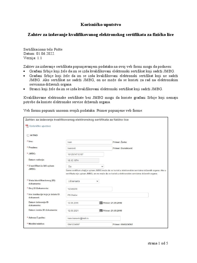 Uputstvo Izdavanje Fizicko Lice PDF | PDF