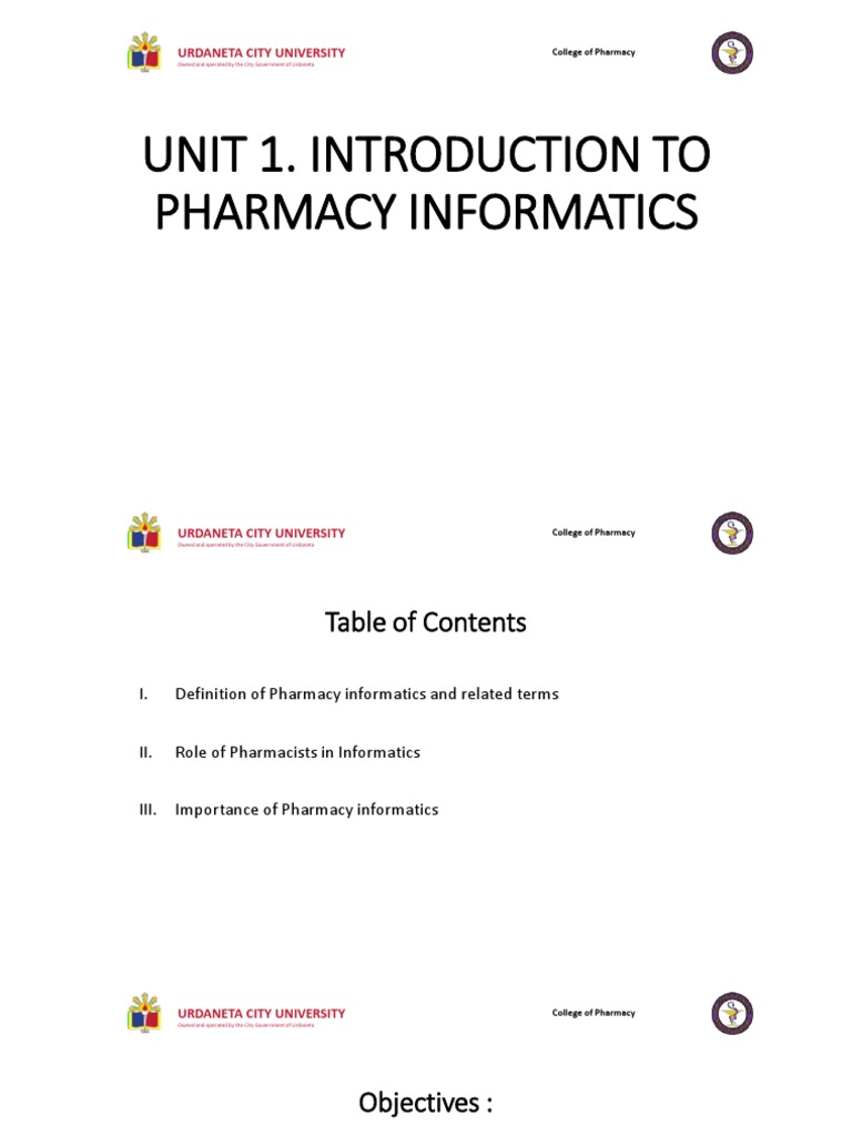 Unit 1. Introduction To Pharmacy Informatics | PDF | Pharmacy | Health Informatics