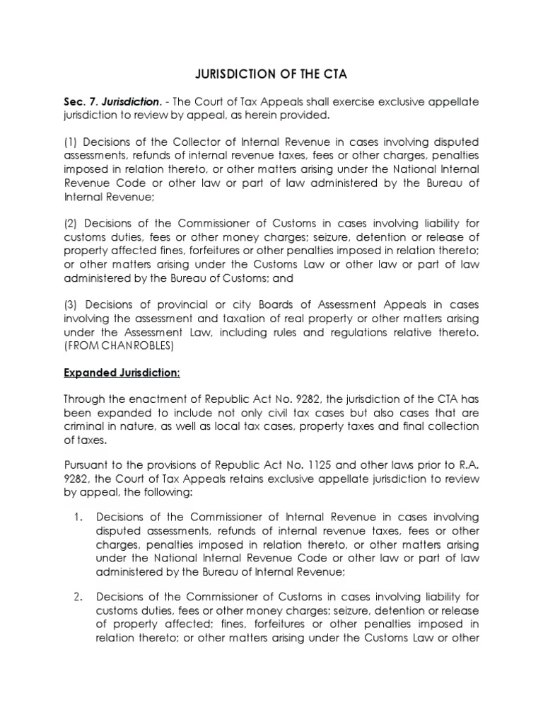 Jurisdiction of The CTA | PDF | Taxes | Jurisdiction