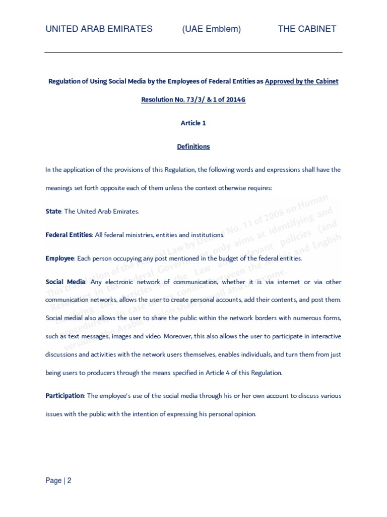 Cabinet Resolution No. (73-3-1) of 2014 Regarding Organizing The Use of ...