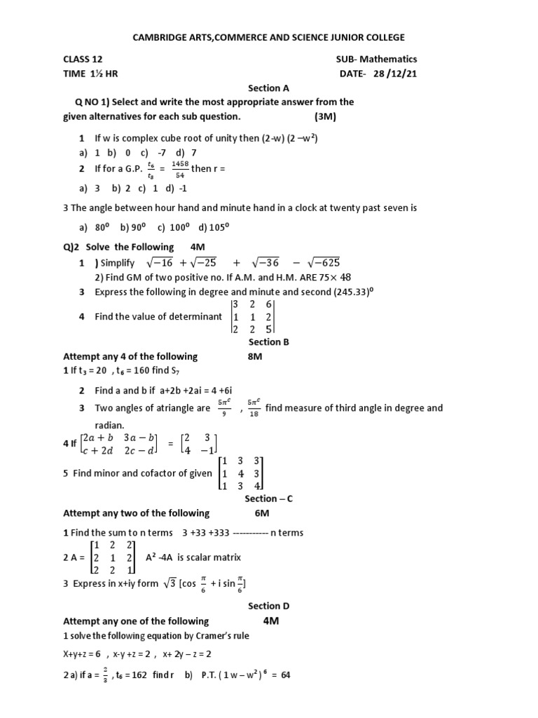 11 Sci Maths (Unit Test - 1) | PDF | Mathematical Analysis ...