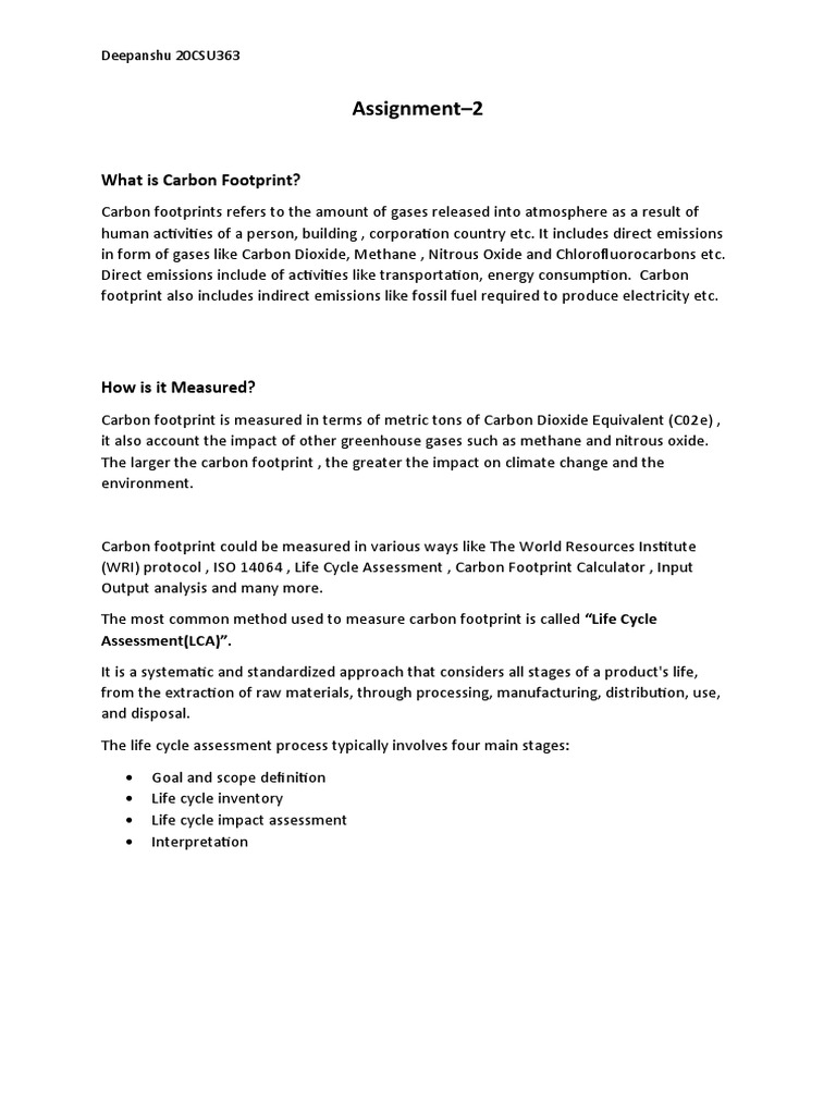 Carbon Footprint, Measurement and Inferences Assignment-2 | PDF | Carbon Footprint | Life Cycle ...
