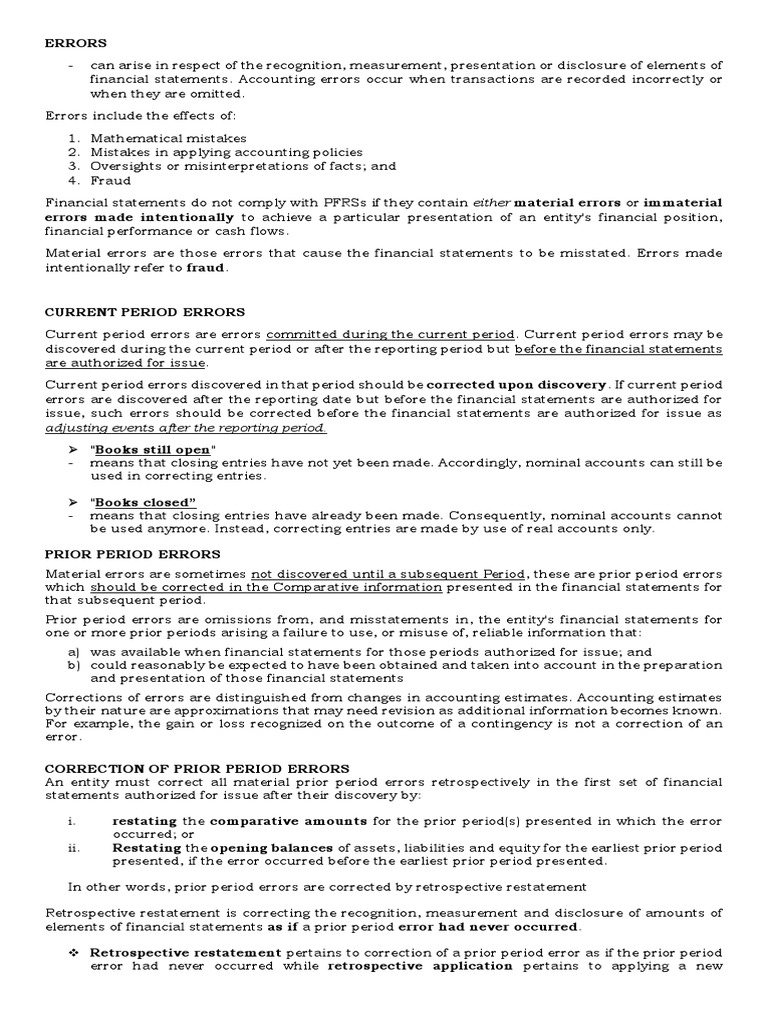 Notes - Prior Period Errors PDF | PDF | Balance Sheet | Income Statement