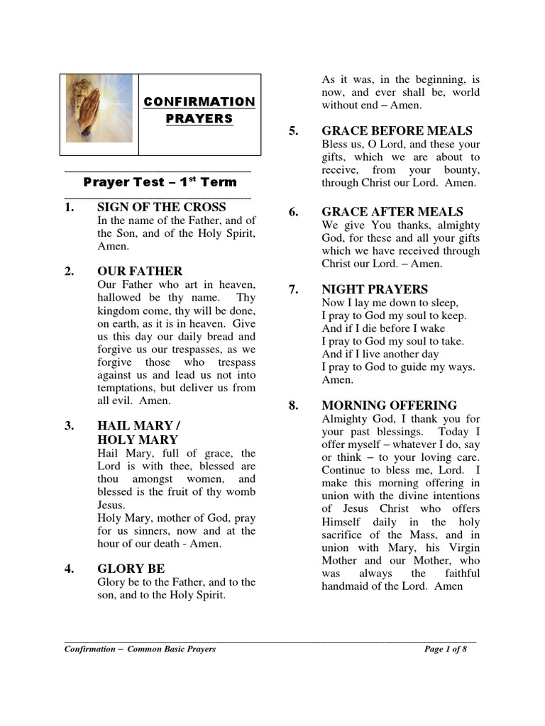 Confirmation Prayers PDF | PDF | Lord's Prayer | Seven Deadly Sins