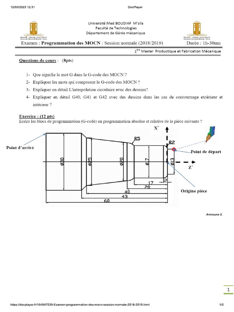 Examen - Programmation Des MOCN - Sessi... 018 - 2019) - PDF Téléchargement Gratuit | PDF