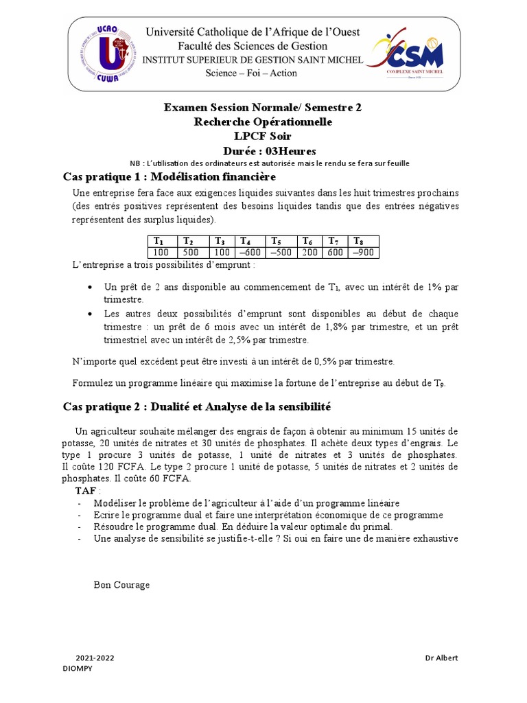 Examen RO LPCF Soir | PDF | Affaires
