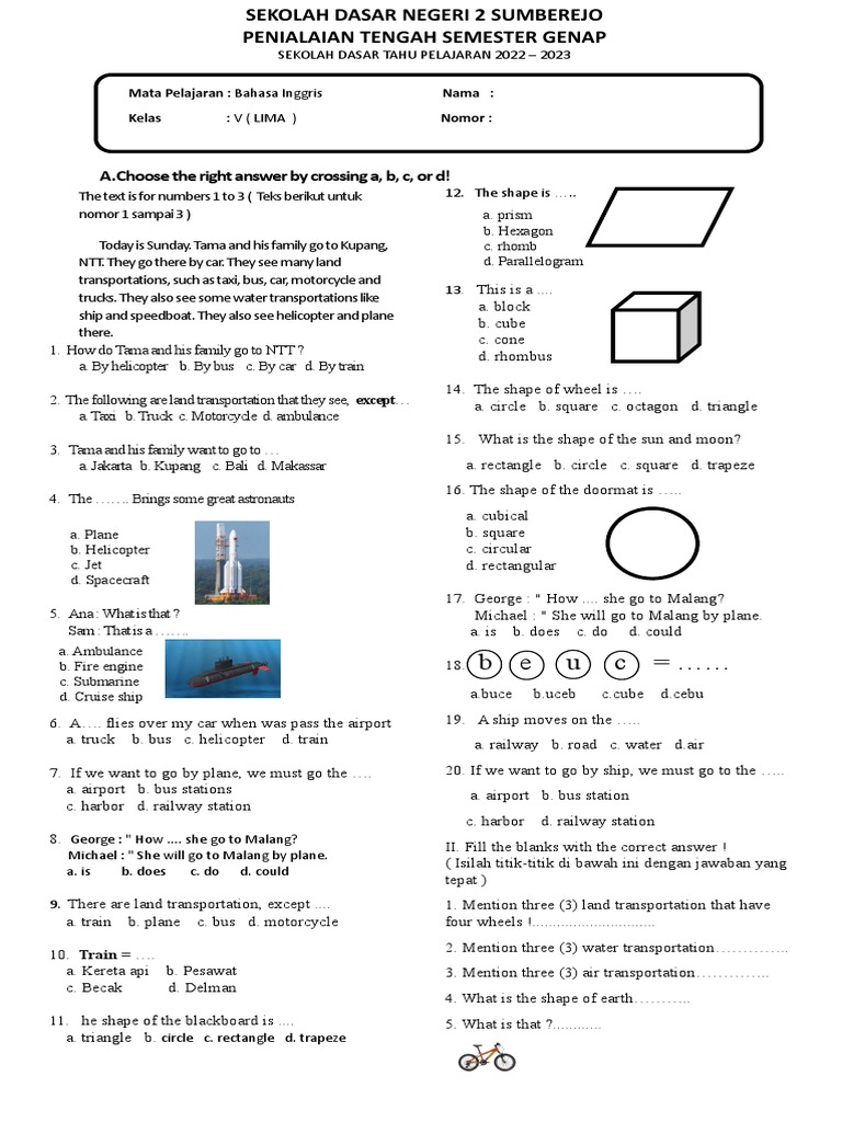 SOAL PTS BIG Kelas 5 | PDF | Transport | Euclidean Plane Geometry