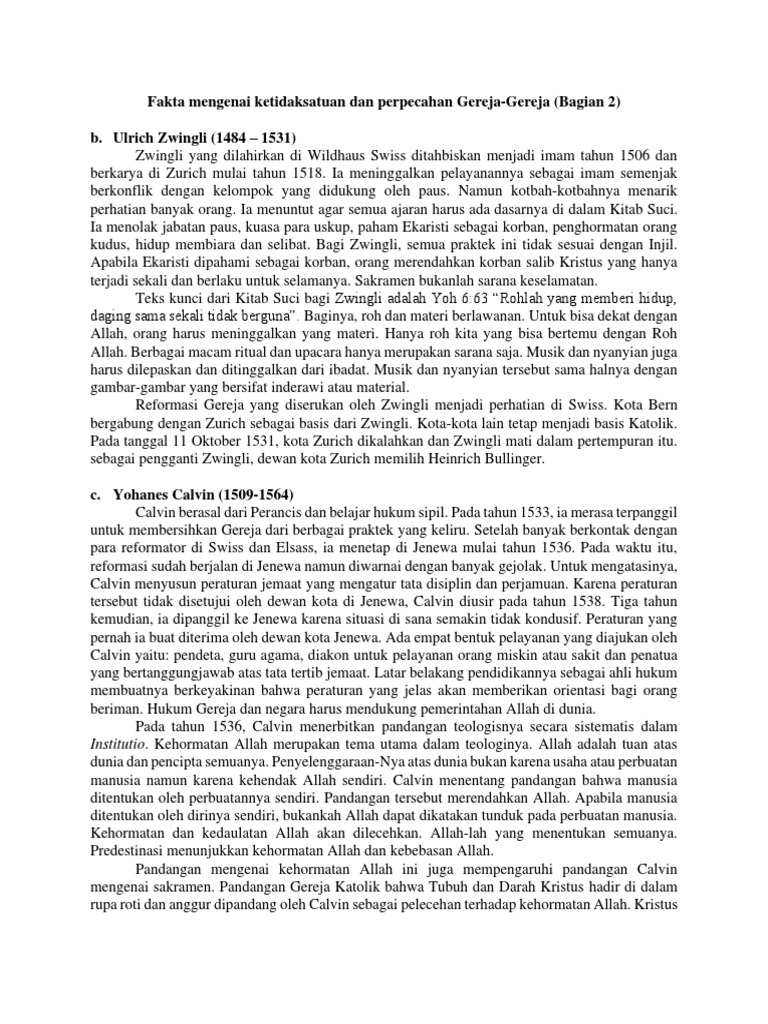 Fakta Mengenai Ketidaksatuan Dan Perpecahan Gereja (Bagian 2) | PDF