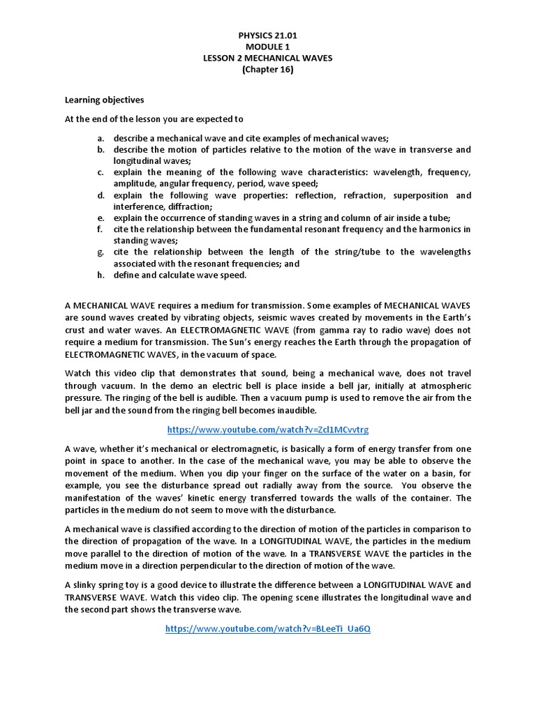 Lesson 2 Mechanical Waves Pdf Waves Wavelength
