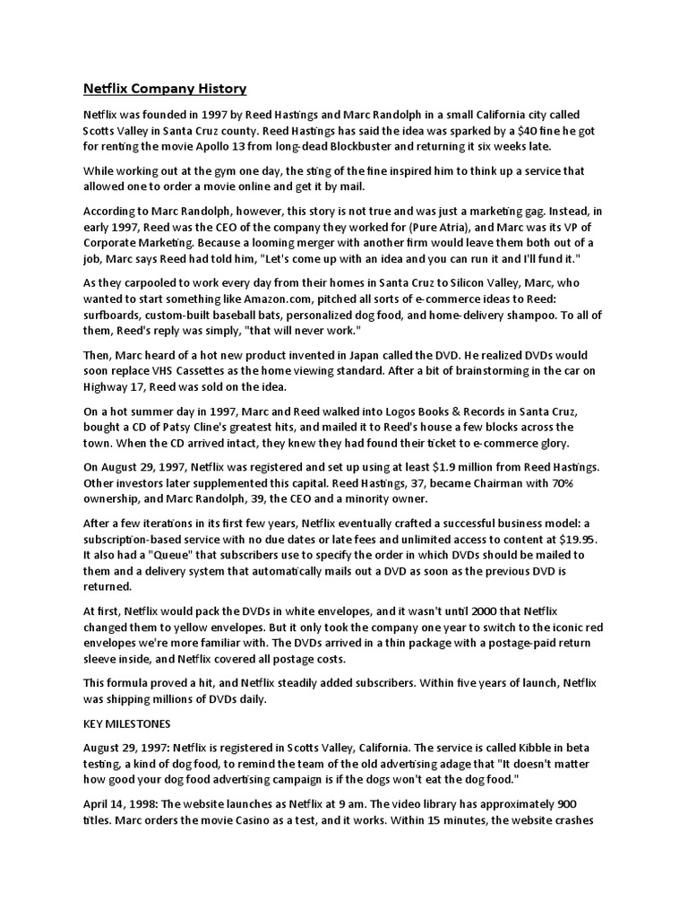 Netflix Company History | PDF | Netflix | Streaming Media