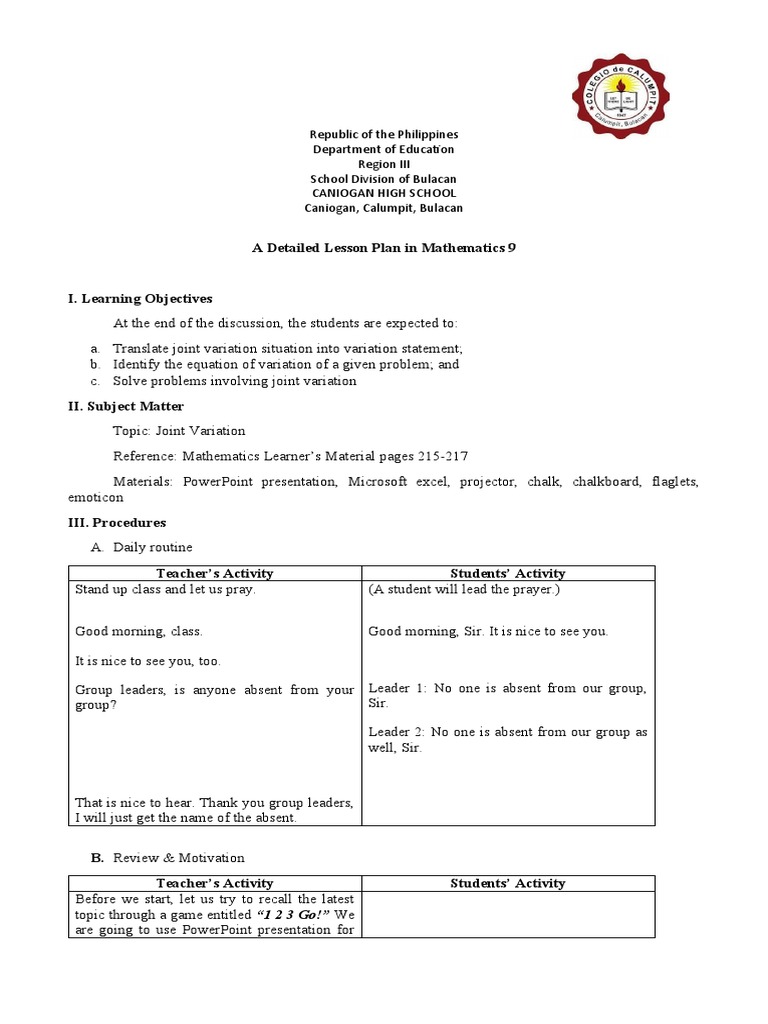 Joint Variation | PDF | Equations | Teachers