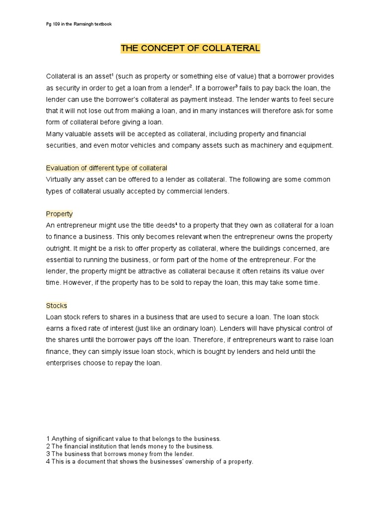 The Concept of Collateral | PDF | Loans | Collateral (Finance)