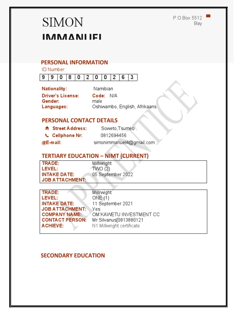 CV Immanuel Simon N | PDF