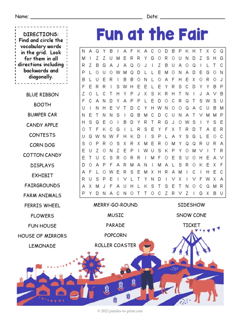 At The Fair Wordsearch - Removed | PDF | Amusement Rides | Amusement Park