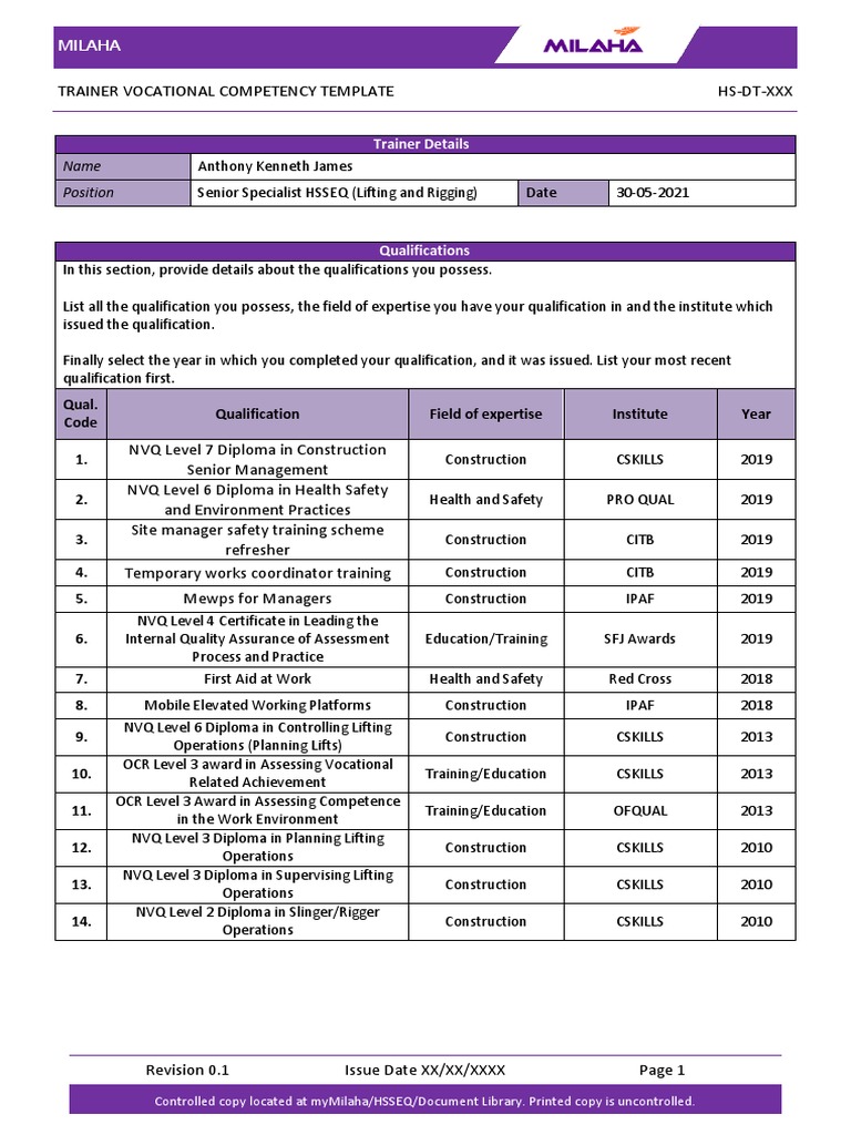 MM-DT-XXX Trainer Vocational Competency JAMES Anthony (21802) PDF | PDF ...