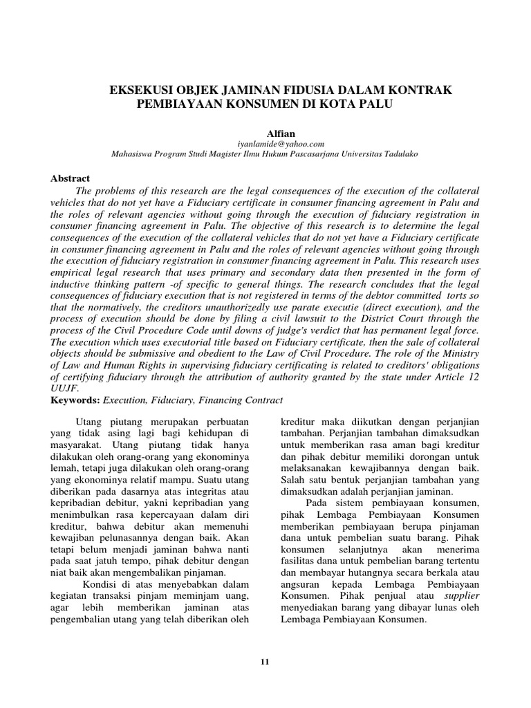 145246-ID-eksekusi-objek-jaminan-fidusia-dalam-kon | PDF | Fiduciary | Ethical Principles