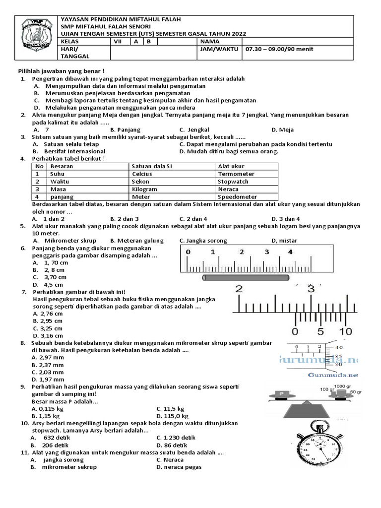 Soal UTS Kelas 7 SM 1 2022 | PDF
