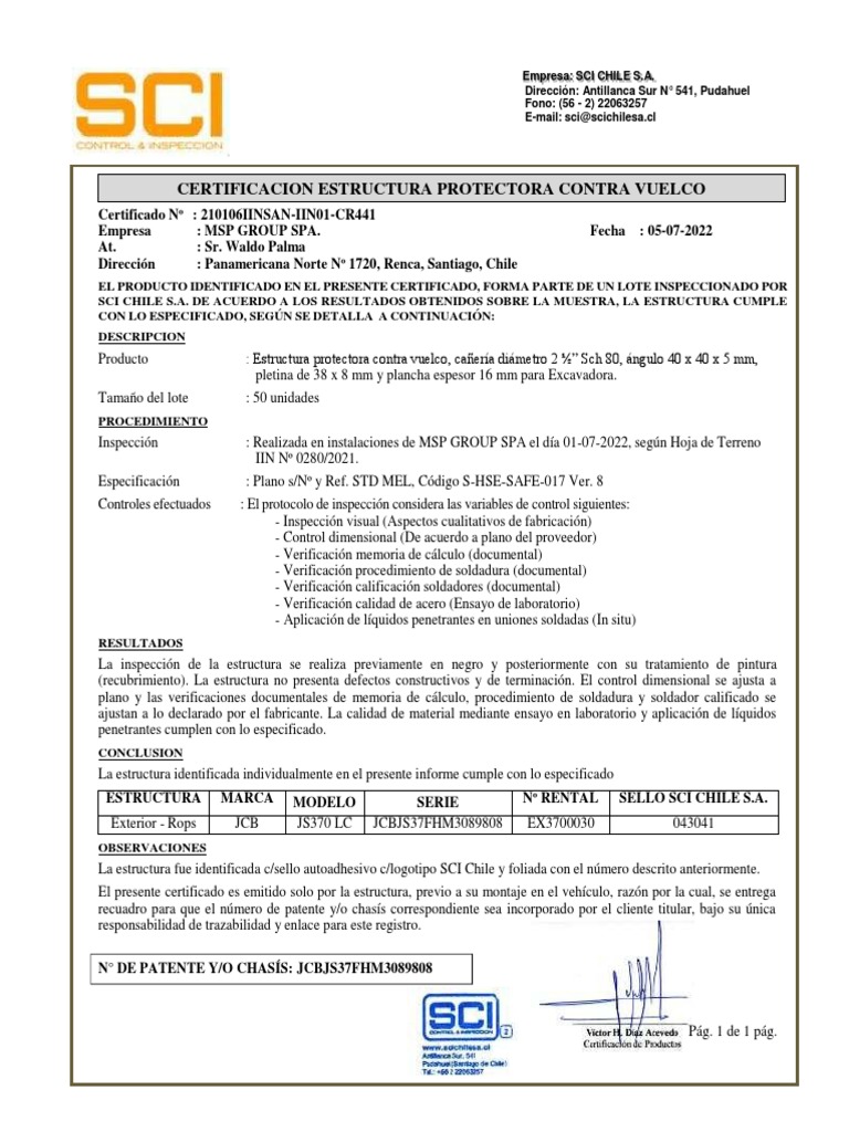 Certificado Fops Rops y Barandas PDF | PDF | Soldadura | Construcción