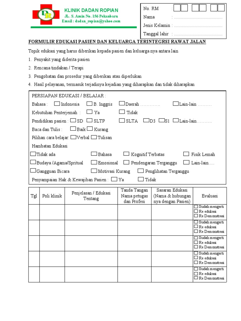 2.8.1.4 FORMULIR EDUKASI PASIEN DAN KELUARGA TERINTEGRSI RAWAT JALAN | PDF