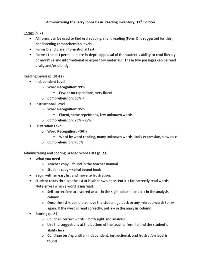 Basic Reading Inventory | PDF | Reading Comprehension | Learning Methods