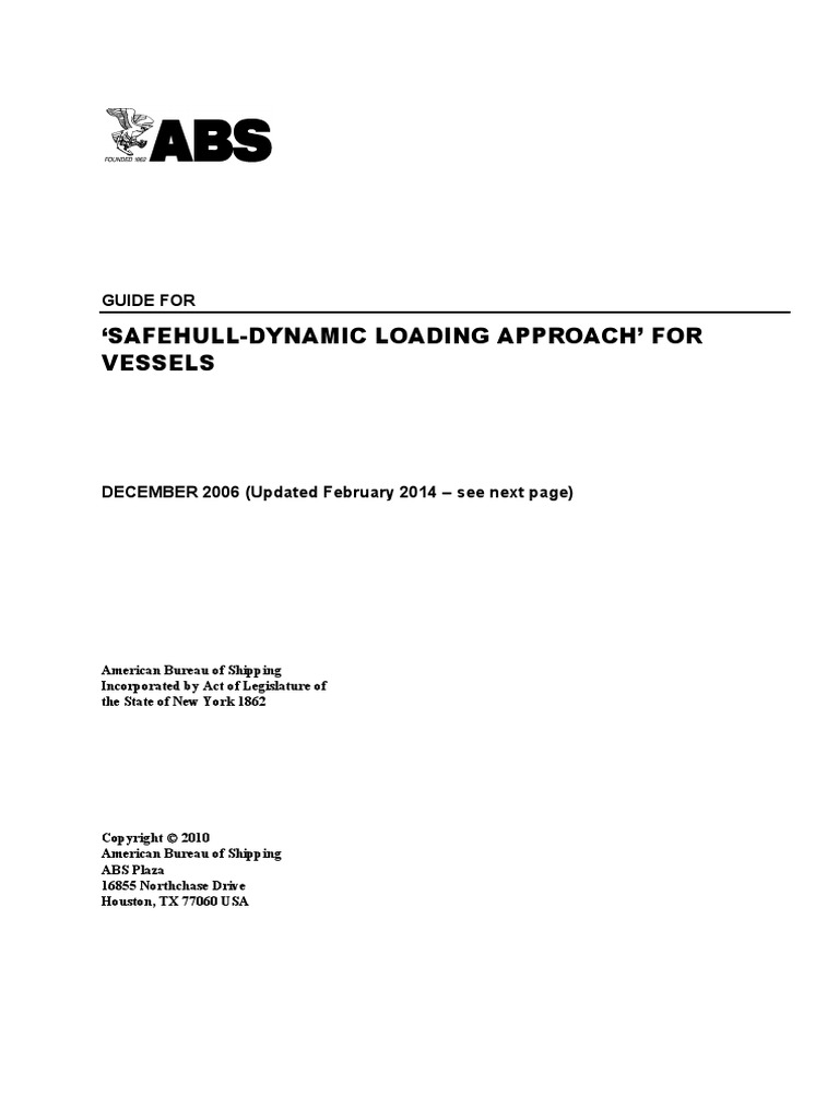 ABS SAFEHULL-DYNAMIC LOADING APPROACH FOR VESSELS-feb14 | PDF | Ships ...