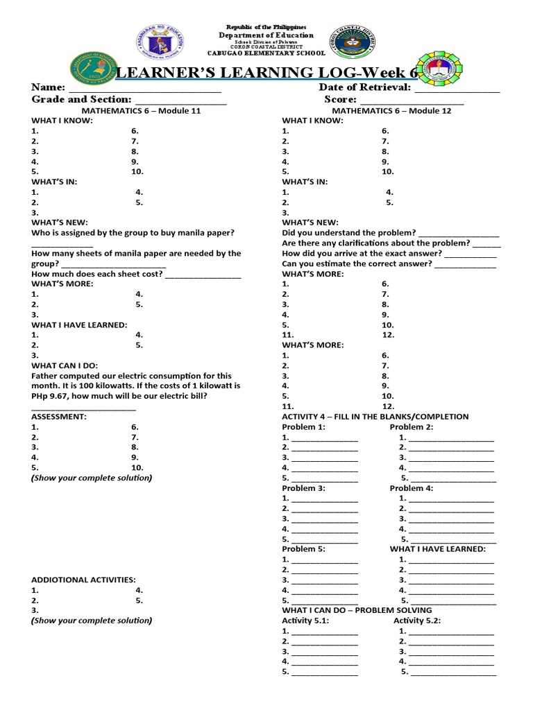 Learner's Learning Log Week 6 | PDF