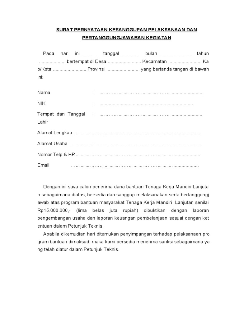 Outline Surat Pernyataan Keanggupan TKML Ta 2023 | PDF