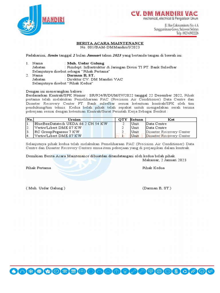 BERITA ACARA MAINTENANCE PM Data | PDF