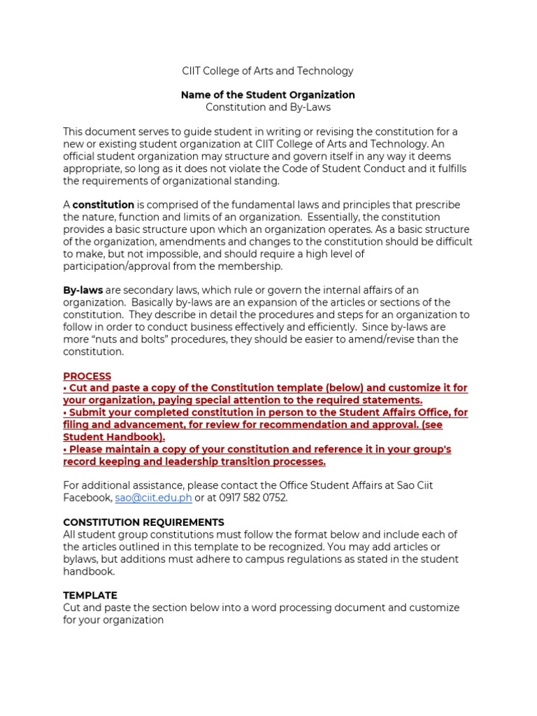 CIIT Student Organization Constitution Guide | PDF | Constitution | By Law