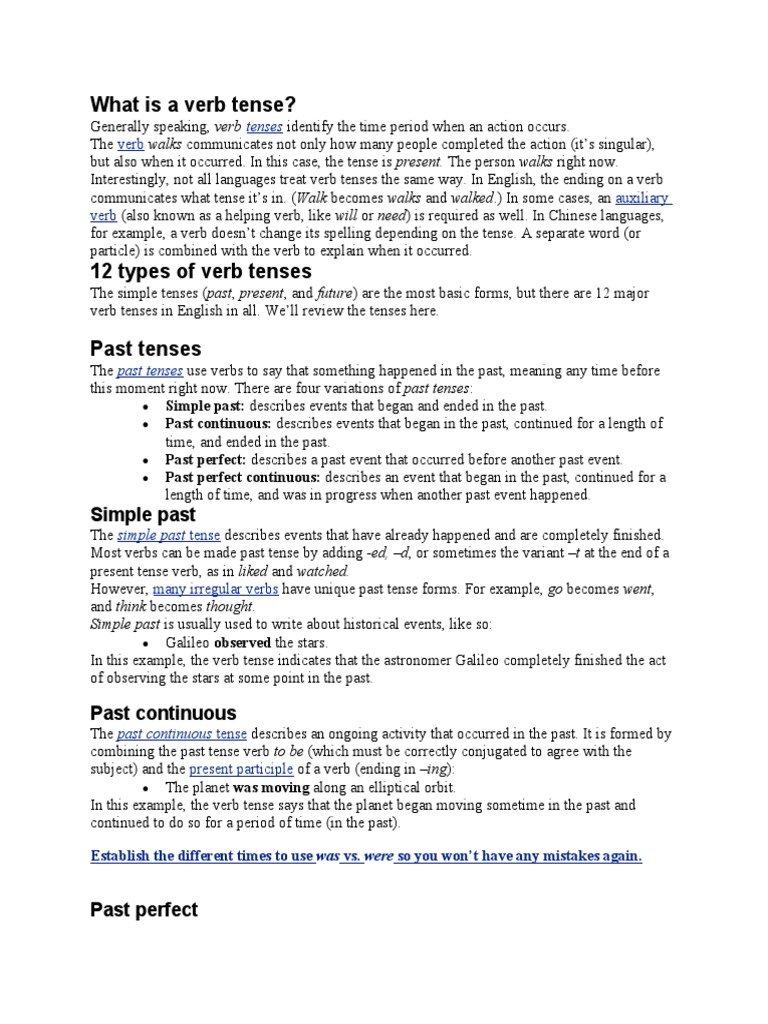 What Is A Verb Tense | PDF | Grammatical Tense | Perfect (Grammar)