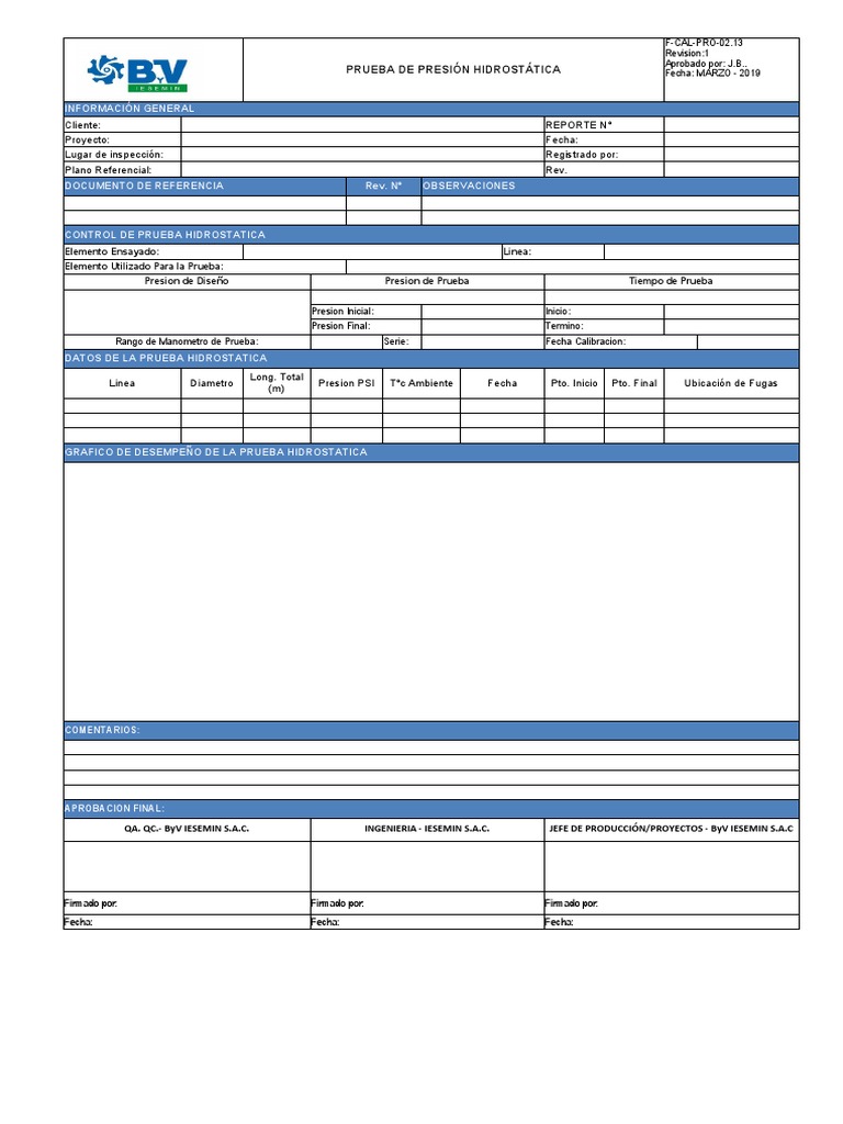 F-CAL-PRO-02.13 R01 Registro de Prubeba Hidrostatica | PDF | Presión