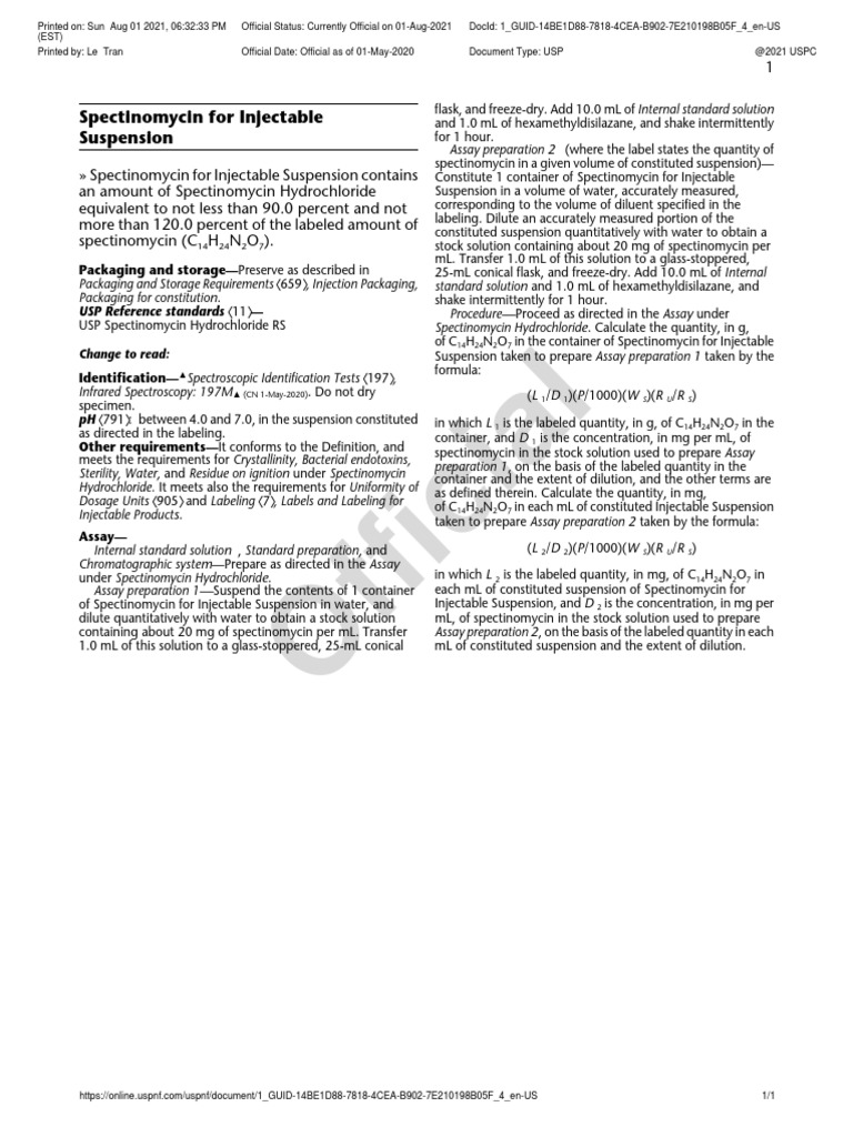Spectinomycin For Injectable Suspension | PDF | Chemistry | Physical ...