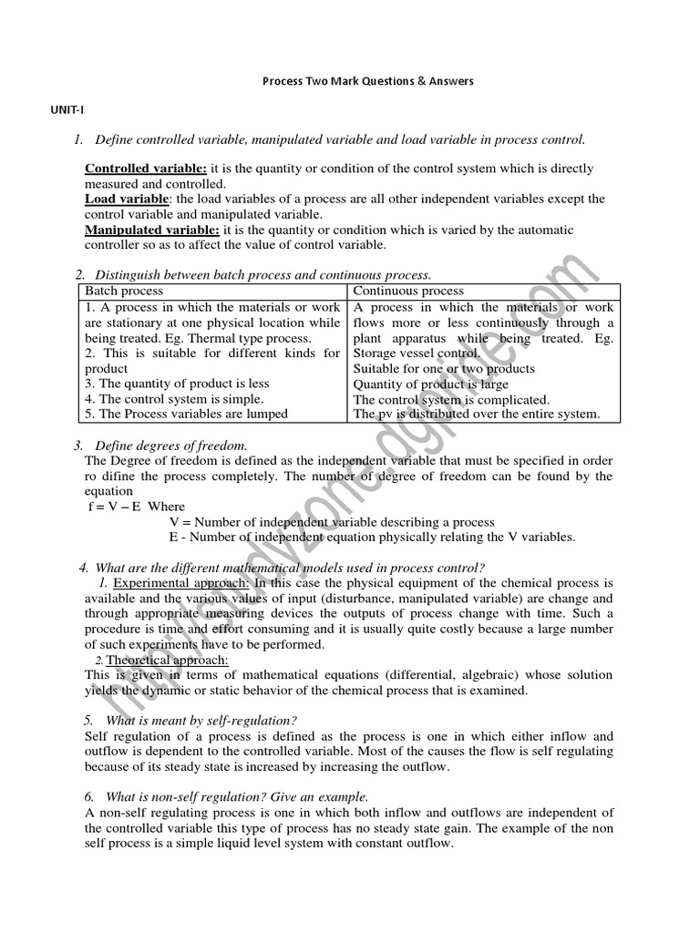 Process Control Two Mark Questions Pdf Pdf Actuator Control Theory