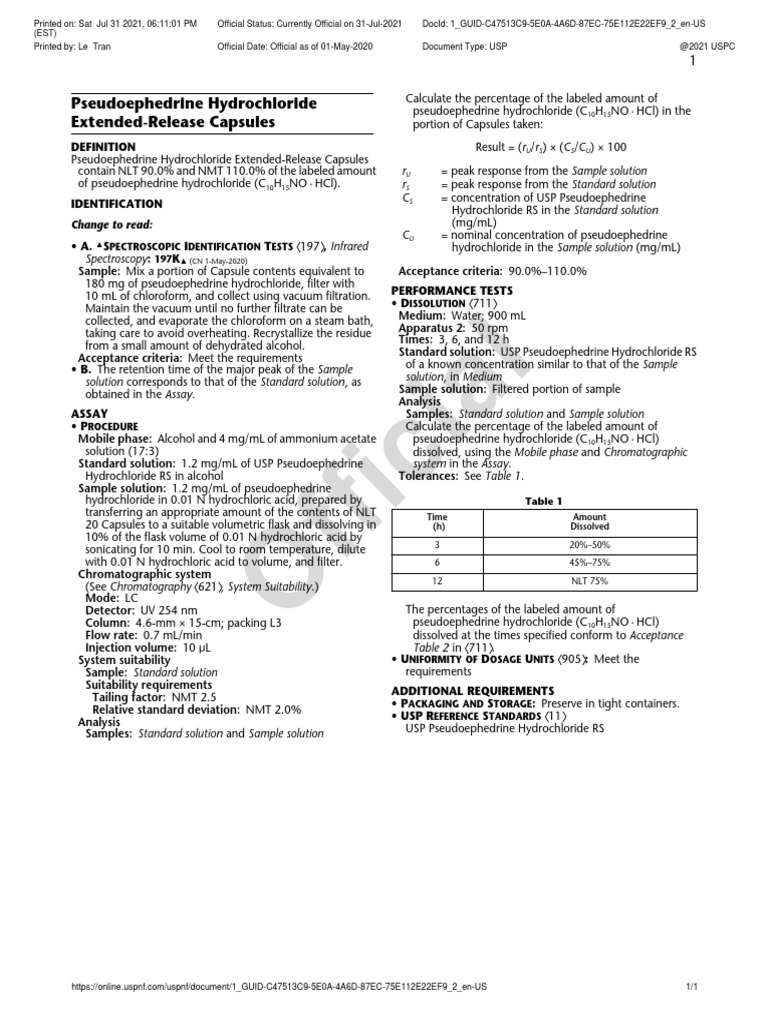 Pseudoephedrine Hydrochloride Extended-Release Capsules | PDF | Chromatography | Hydrochloric Acid